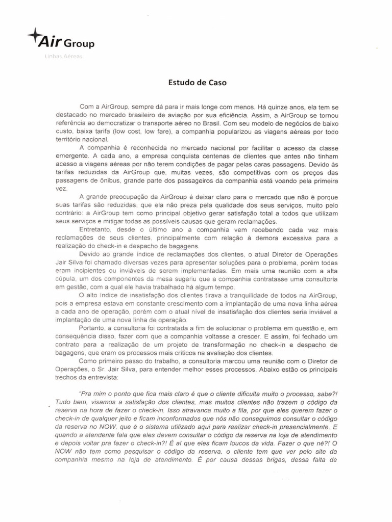 Estudo de Caso AirGroup Parte 1 | PDF