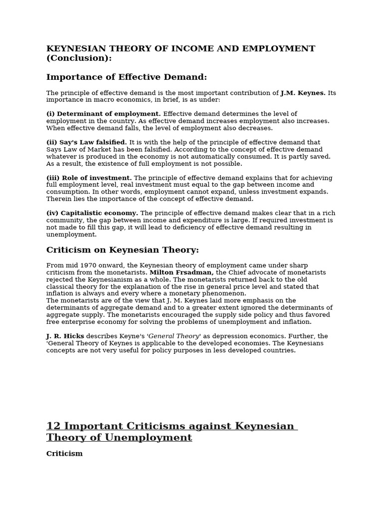 Keynesian Theory of Income and Employment | PDF