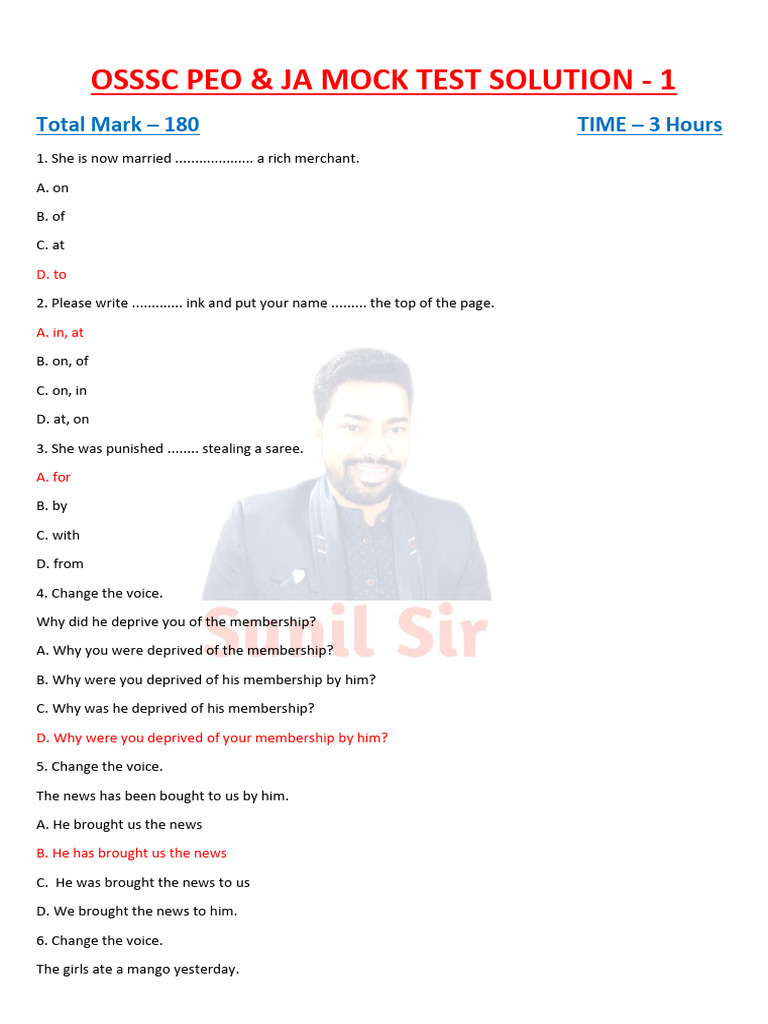 Osssc Peo & Ja Mock Test Solution - 1 | PDF