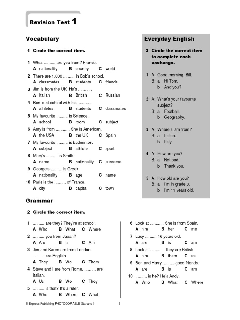 2 Starland 1 Revision Test 1 | PDF