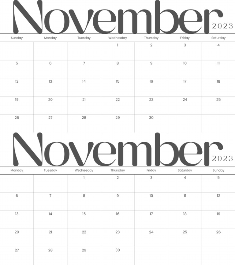 Elegant Monthly Planner November Calendar | PDF