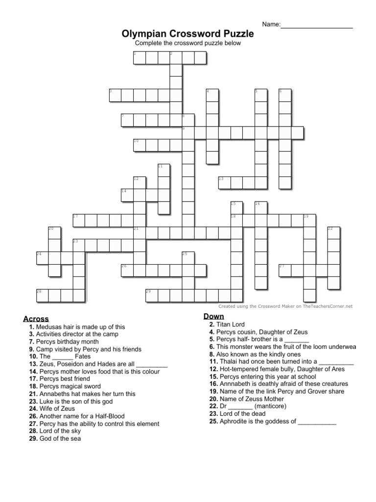 Olympians Crossword Puzzle | PDF