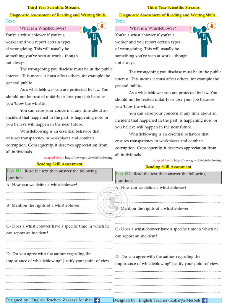 Reading and Writing Assessment For 3rd | PDF