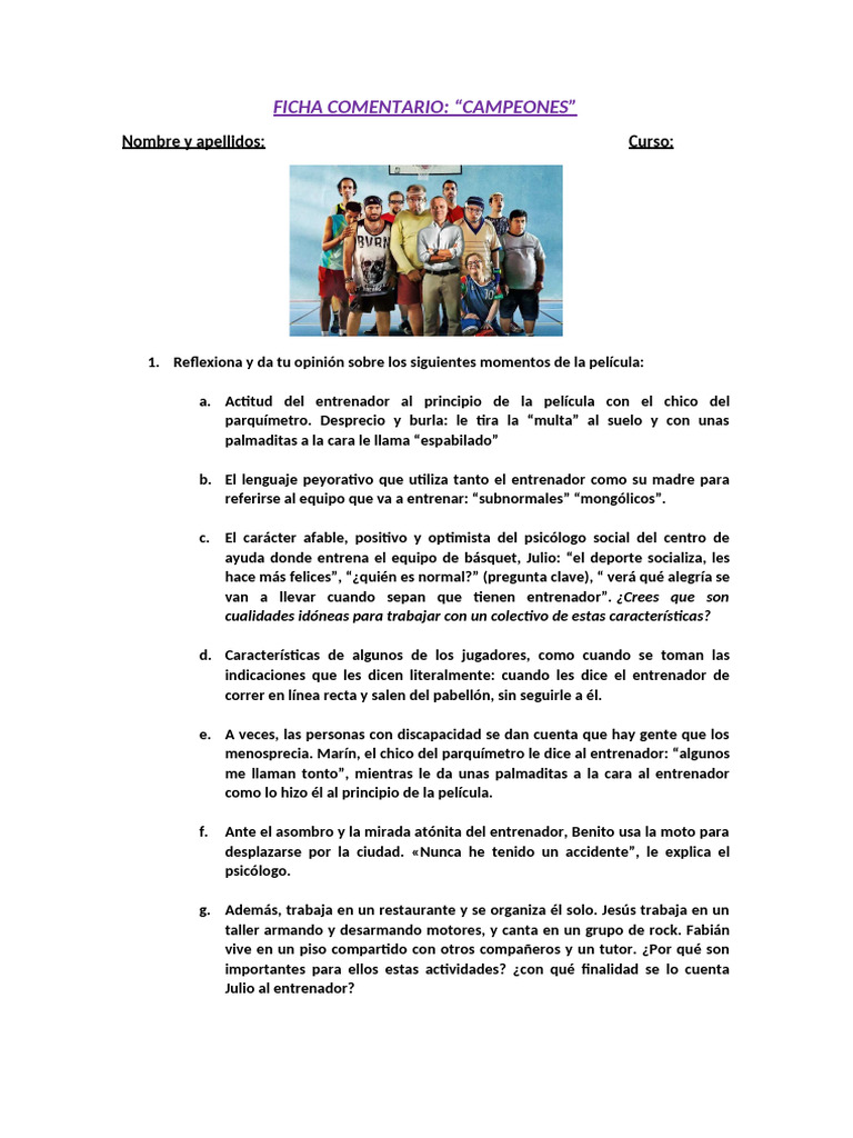 Ficha Sobre Campeones | PDF