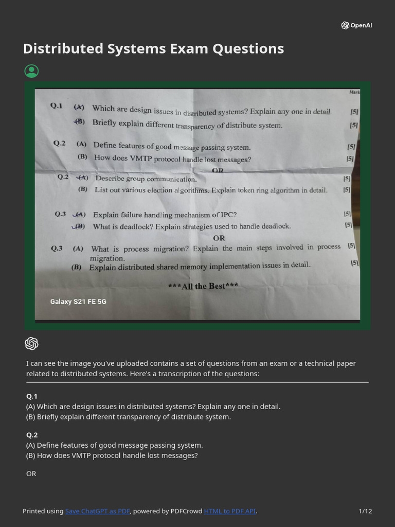 Distributed Systems Exam Questions | PDF