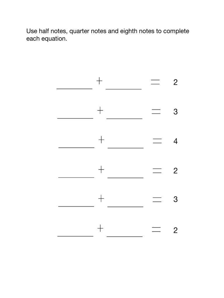 T T T T T T: Use Half Notes, Quarter Notes and Eighth Notes To Complete ...
