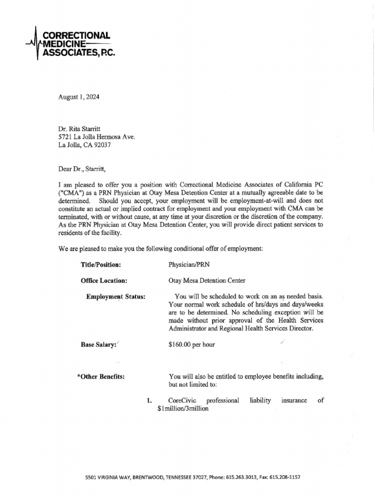 Core Civic Offer Letter | PDF