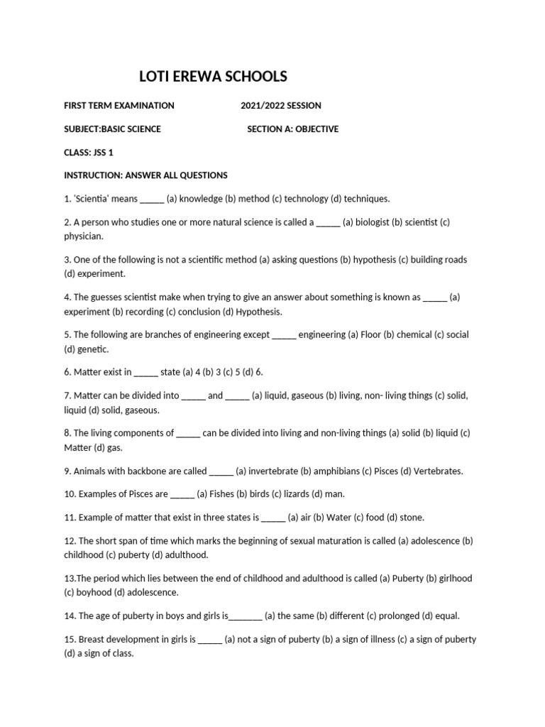 Basic Sci js1 First Term Done | PDF | Menstruation | Puberty