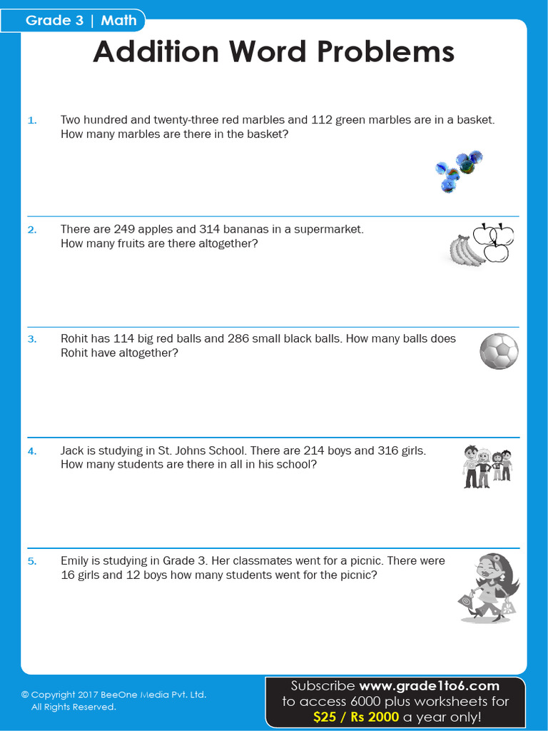 Addition Word Problems | PDF