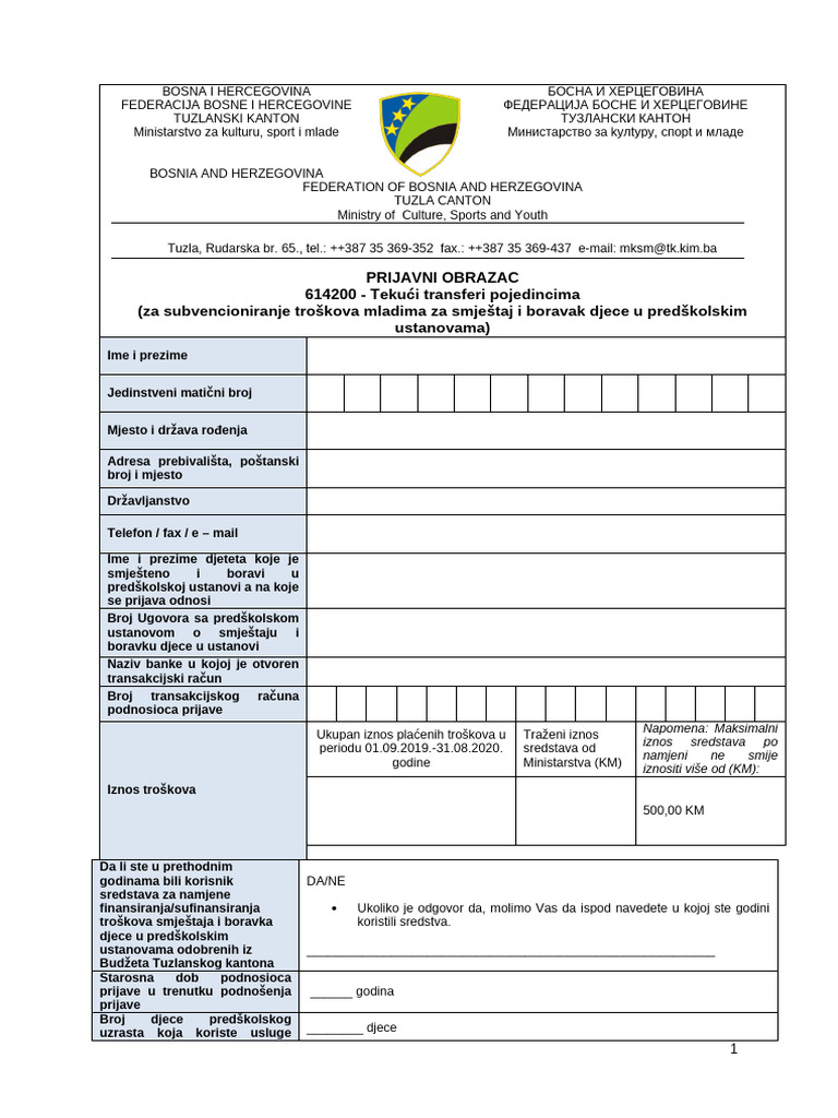 2 2 Prijavni Obrazac Za Subvencioniranje Troskova Boravka Djece U ...