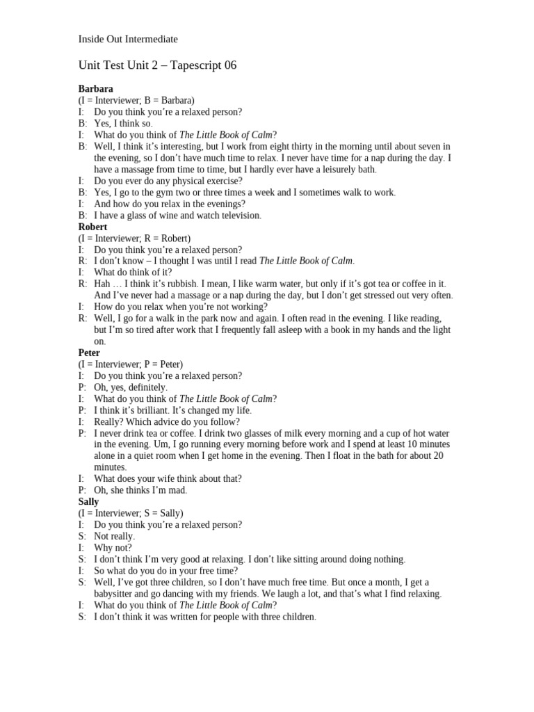 Unit Test 2 Tapescript | PDF