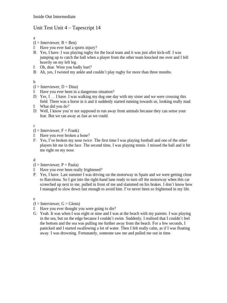 Unit Test 4 Tapescript | PDF
