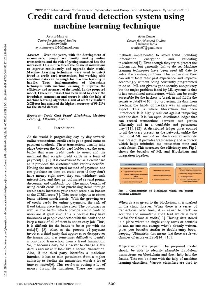 Credit Card Fraud Detection System Using Machine Learning Technique | PDF