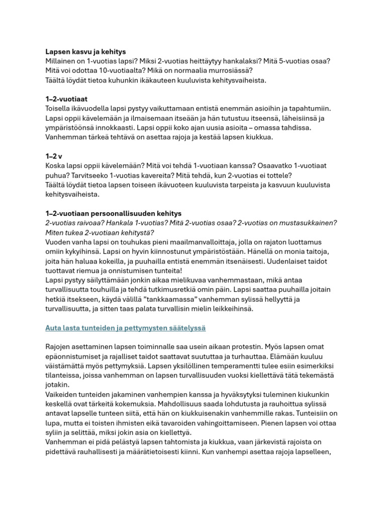 Lapsen Kasvu Ja Kehitys 1-2 | PDF