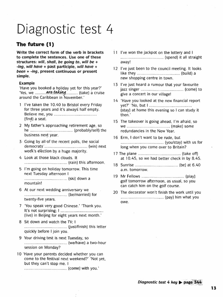 Diagnostic Test 4 5 Future Tenses | PDF