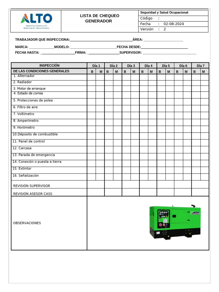 Check List Generador | PDF