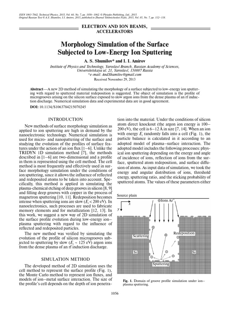 Morphology Simulation of The Surface Subjected To LowEnergy Ion Sputtering | PDF | Sputtering ...