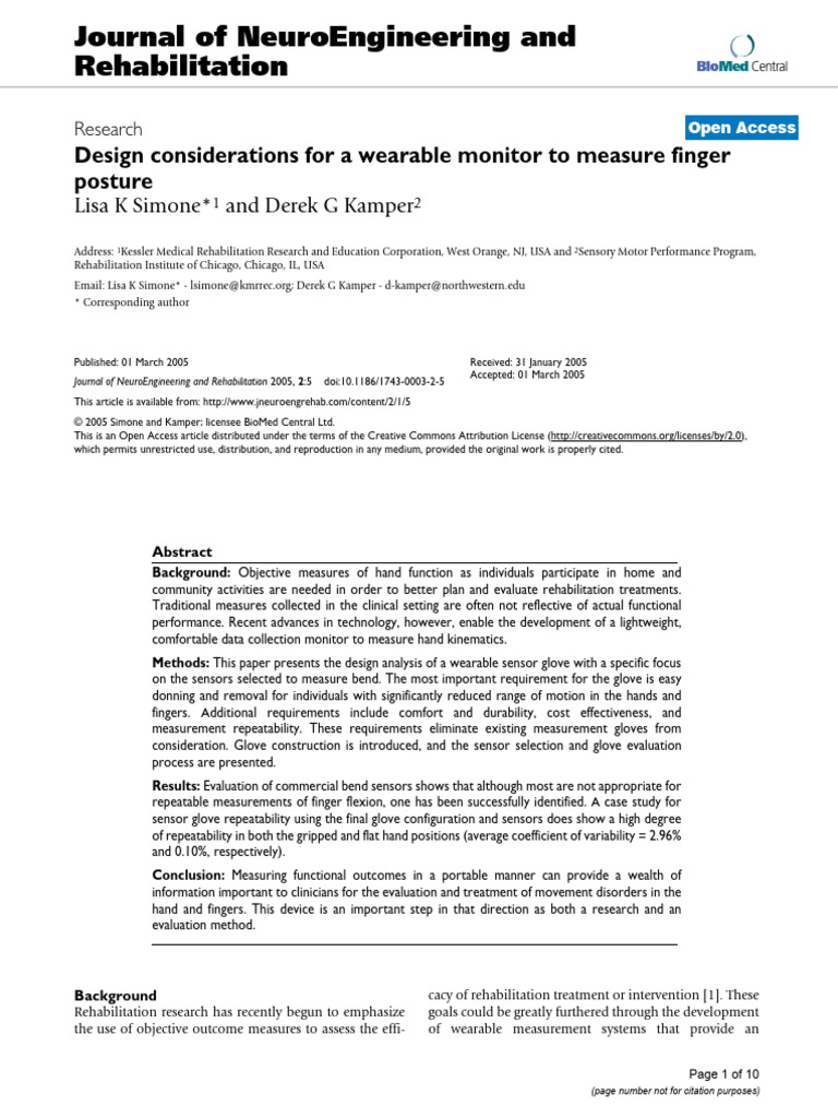 Journal of Neuroengineering and Rehabilitation: Design Considerations For A Wearable Monitor To ...