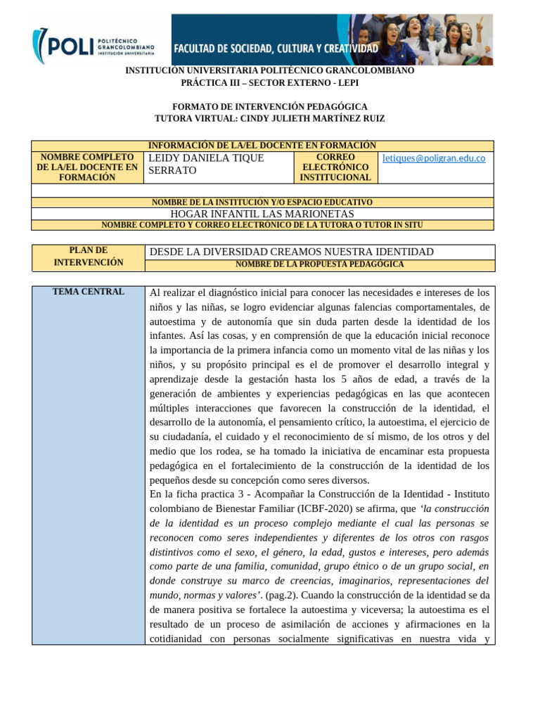 Formato Propuesta Pedagógica - Informe # 1 | PDF