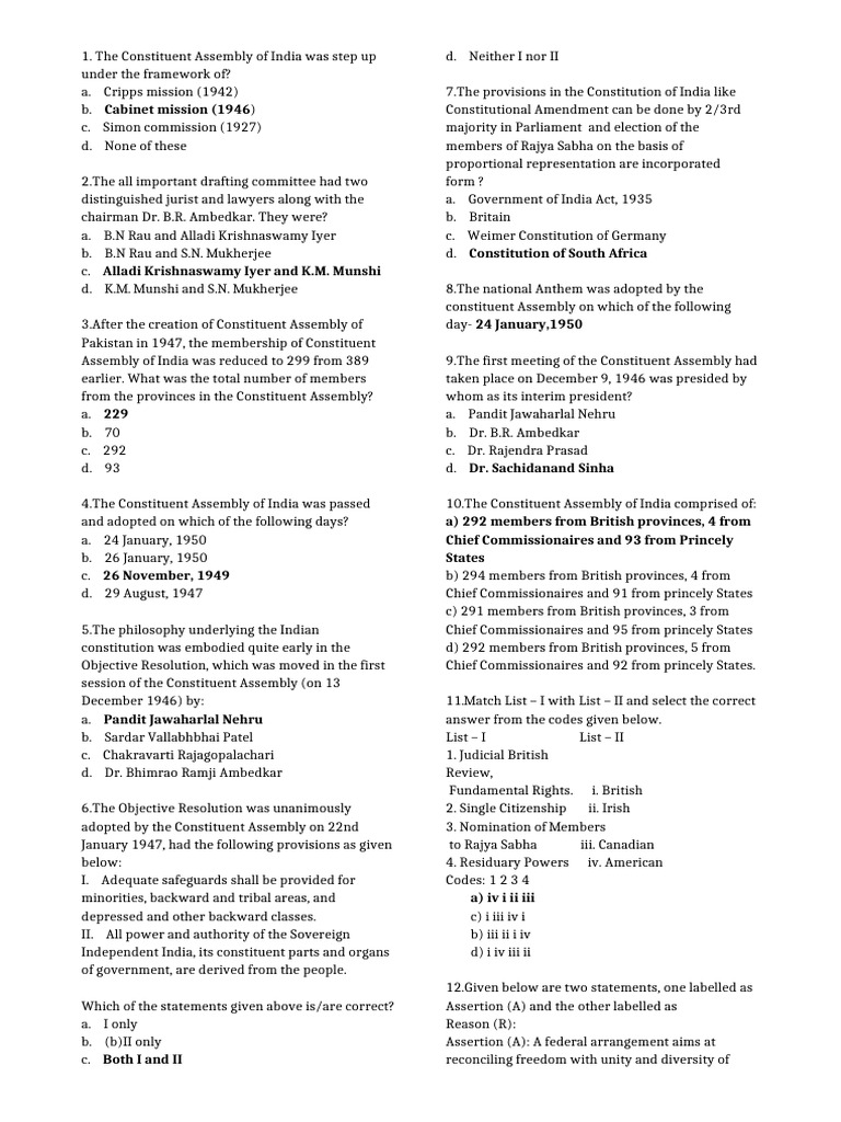 Making of The Constitution MCQ | PDF