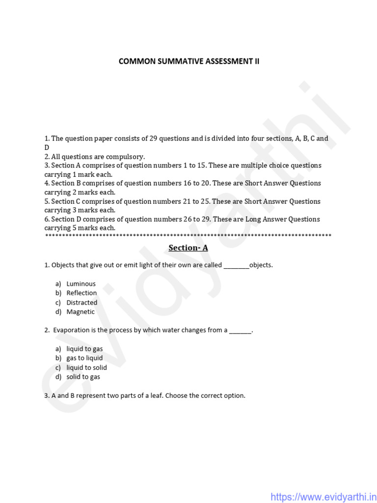 Science Sample Paper 5 | PDF | Leaf | Combustion