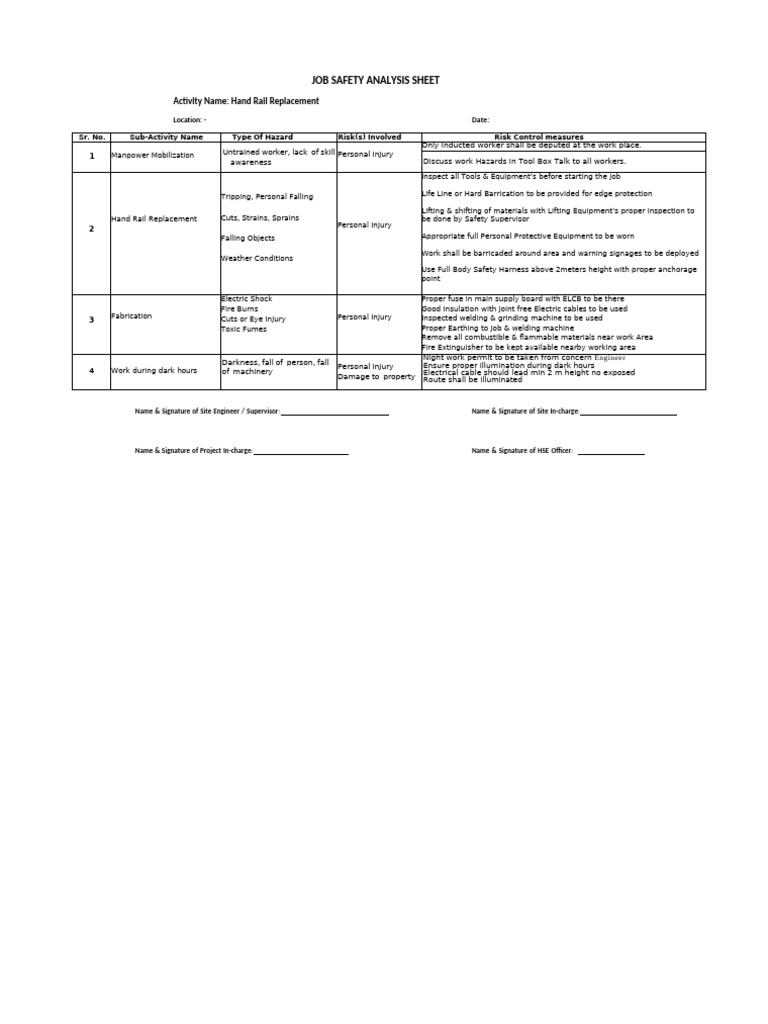 Hand Rail Replacement Safety Guide | PDF | Workplace | Hazards