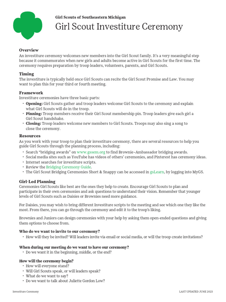 Gssem Girl Scout Investiture Ceremony | PDF