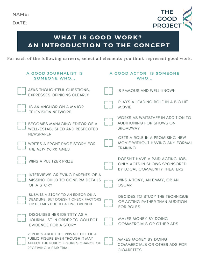 What-is-Good-Work Key Concept | PDF
