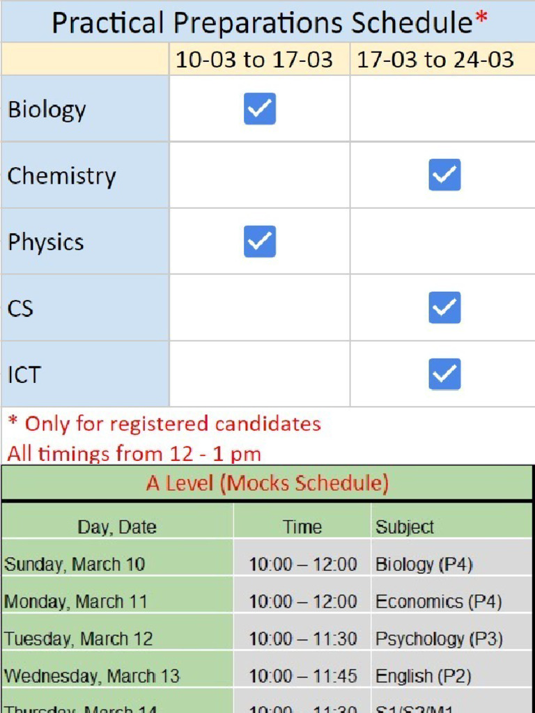 Prac and Mock Schedule | PDF