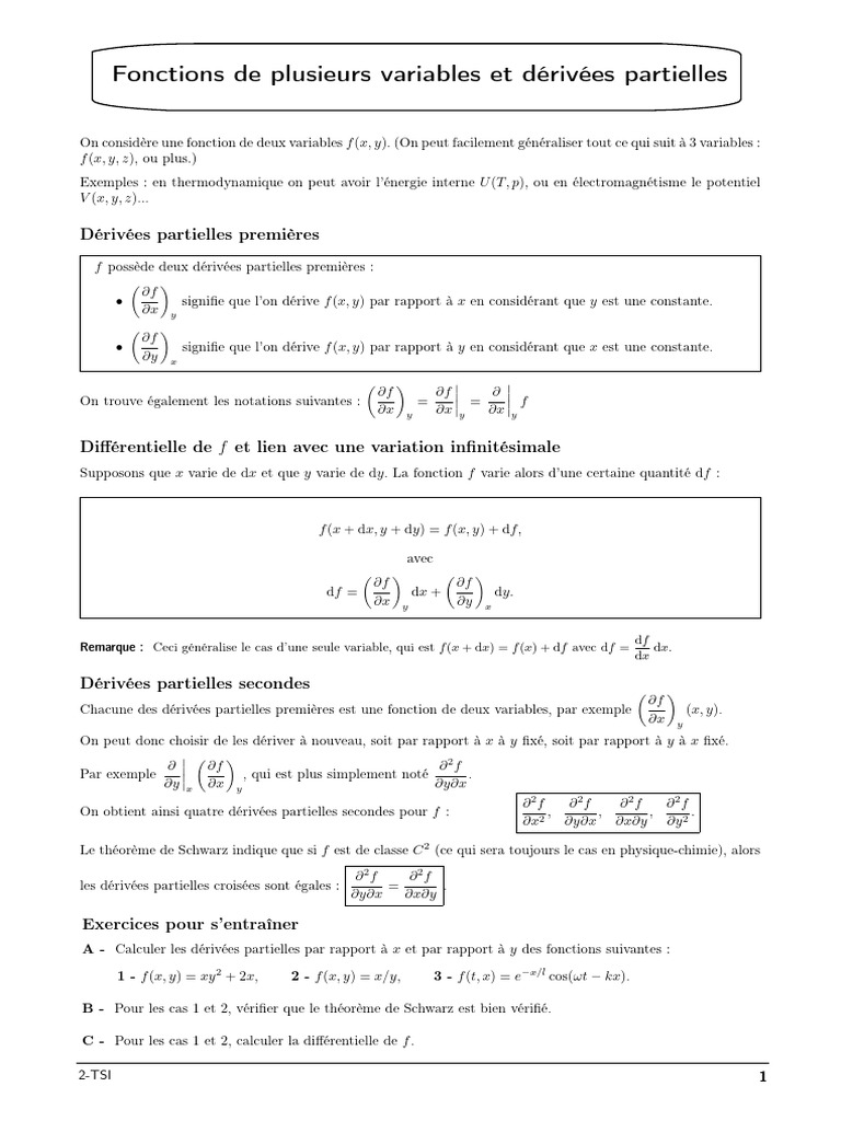 Fiche - Dérivées Partielles | PDF