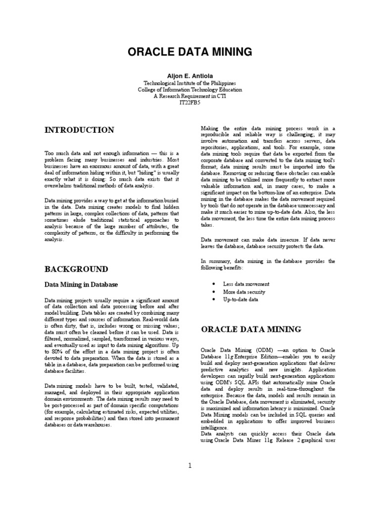 Cti Oracle Data Mining | PDF | Information Technology Management | Data ...