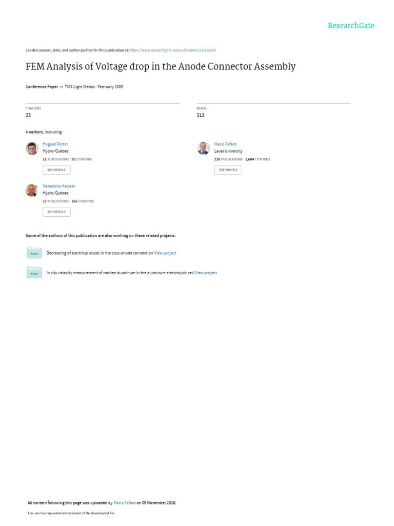 2009-FEM Analysis of Voltage Drops in The Anode Connector Assembly | PDF