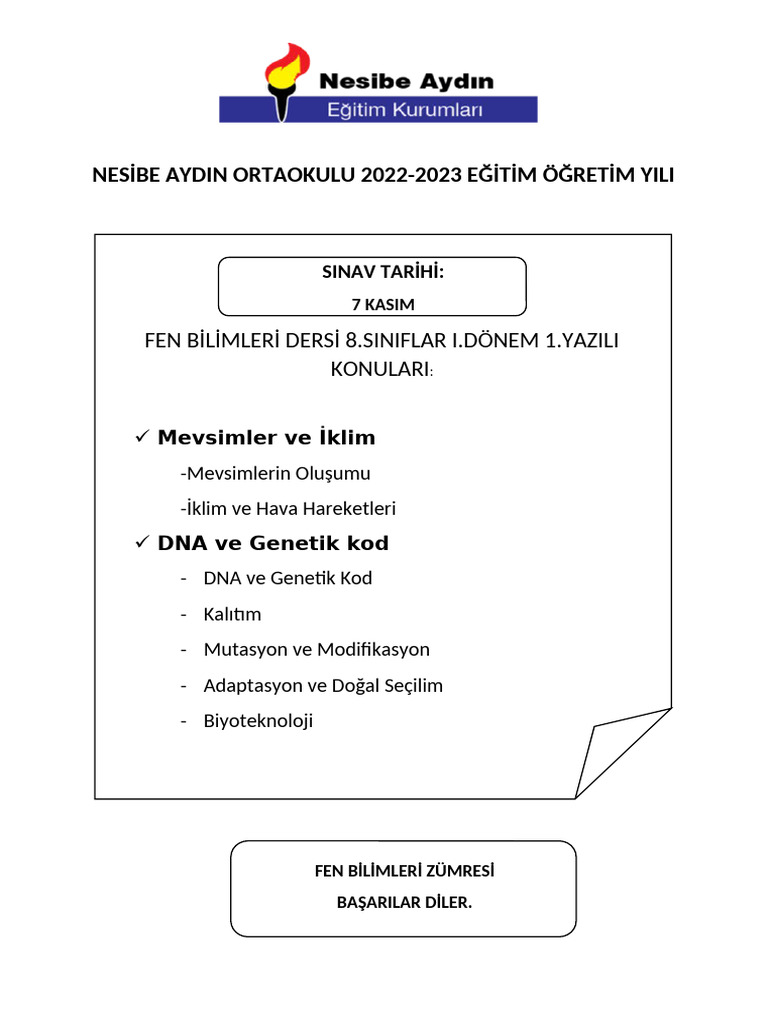 8162 - Odev - 8 Sinif I.donem 1.yazili Konulari | PDF