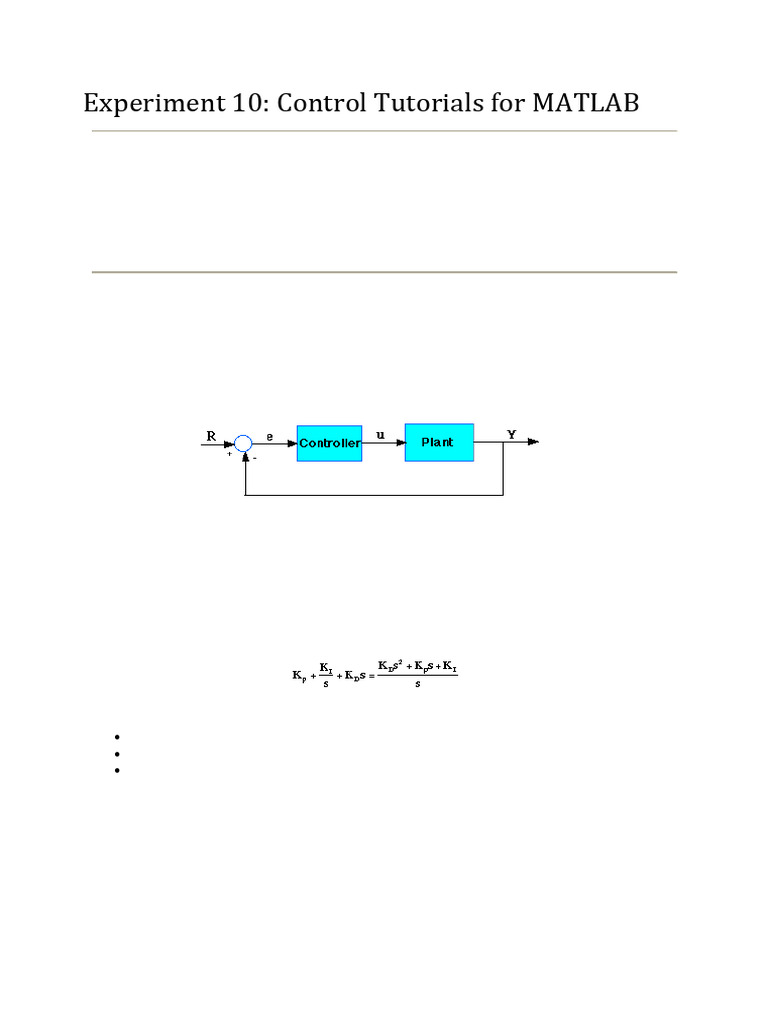EXP 10 MATLAB Tutorial PID | PDF