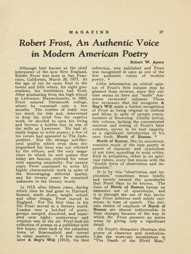 Robert Frost An Authentic Voice in American Poetry | PDF