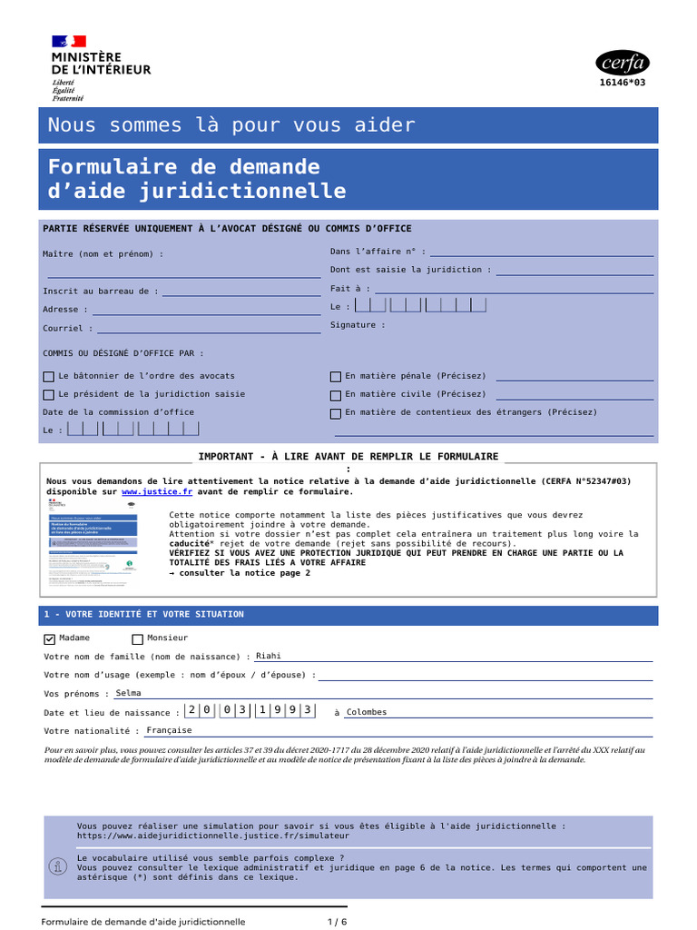 Formulaire de Demande D'aide Juridictionnelle: Nous Sommes Là Pour Vous Aider | PDF