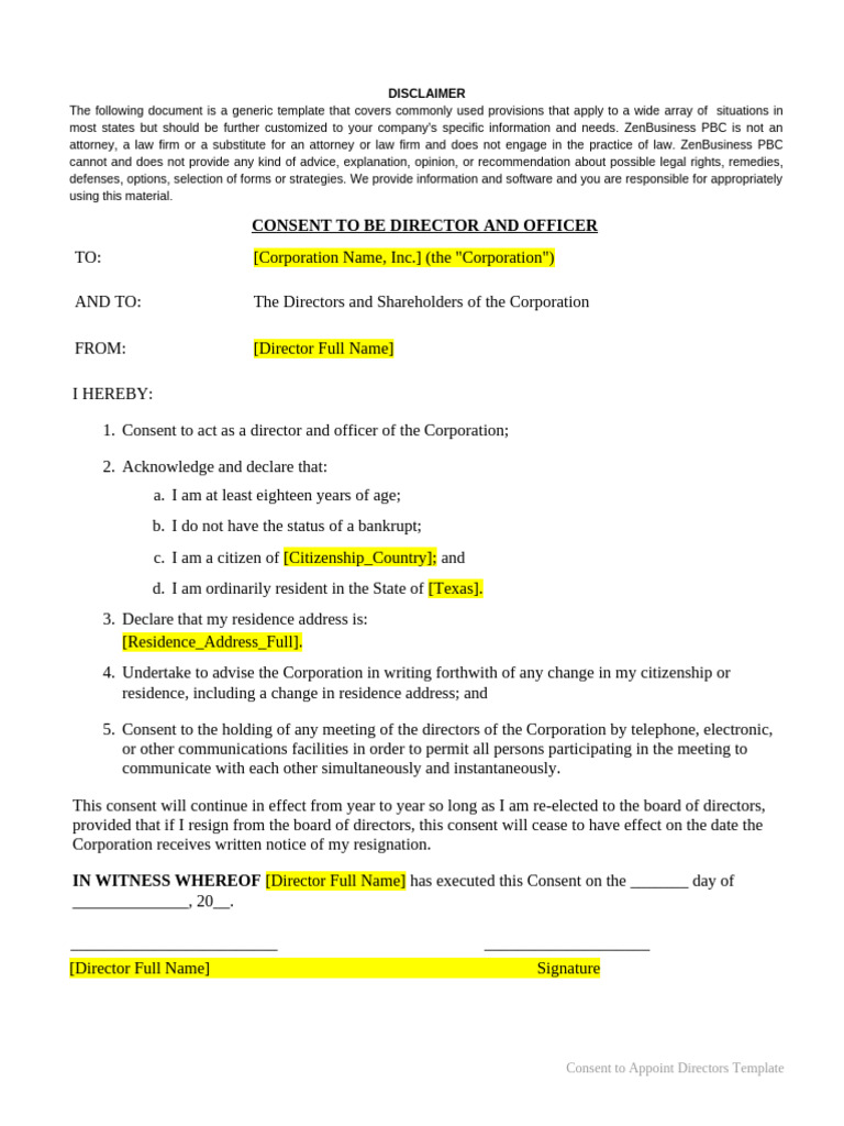 Consent To Appointment Officer Template | PDF