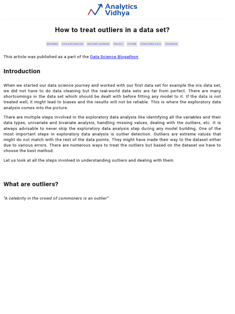 How To Treat Outliers in A Data Set | PDF
