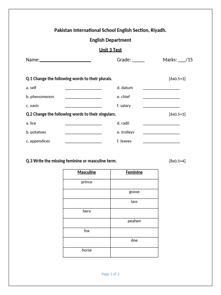 Grade 7-Unit 3 Test-Sec English | PDF