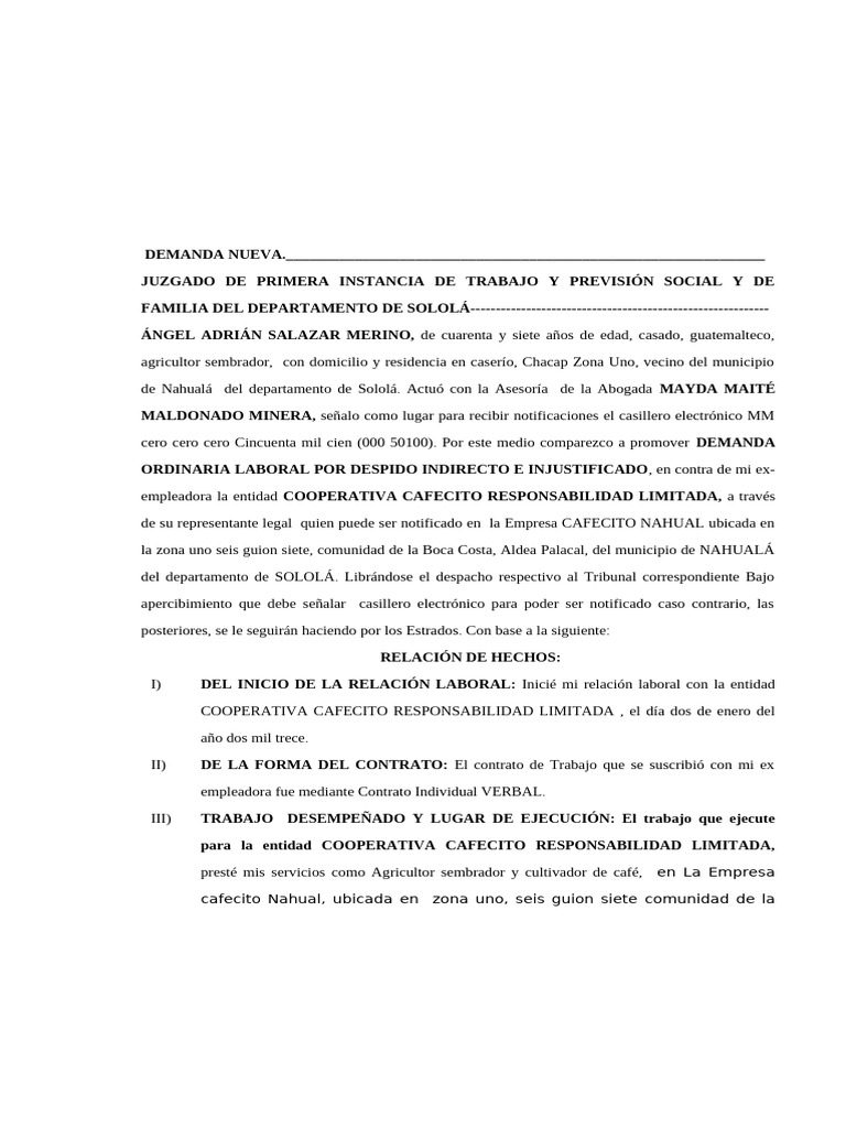 Demanda Corregida Mayda Maldonado Juicio Laboral, Audiencia de Procesal | PDF