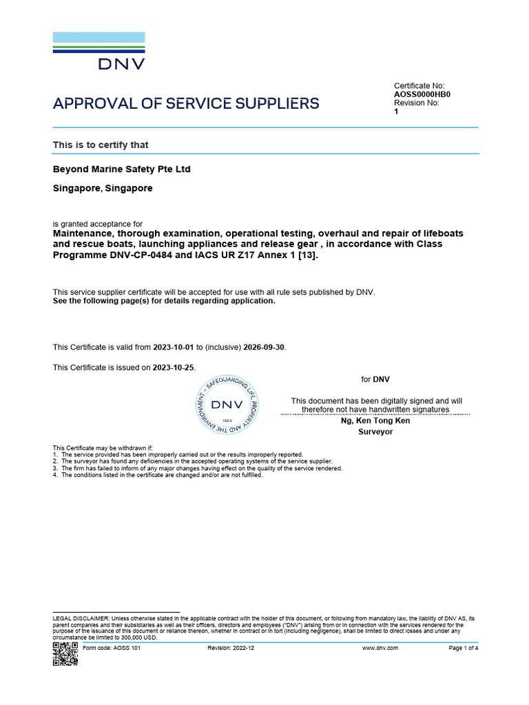 Class DNV - GL - Approval of Service Suppliers (2026-09-30) | PDF