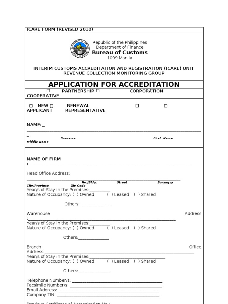 ICARE Form - Corp Accreditation BOC | PDF | Partnership | Value Added Tax
