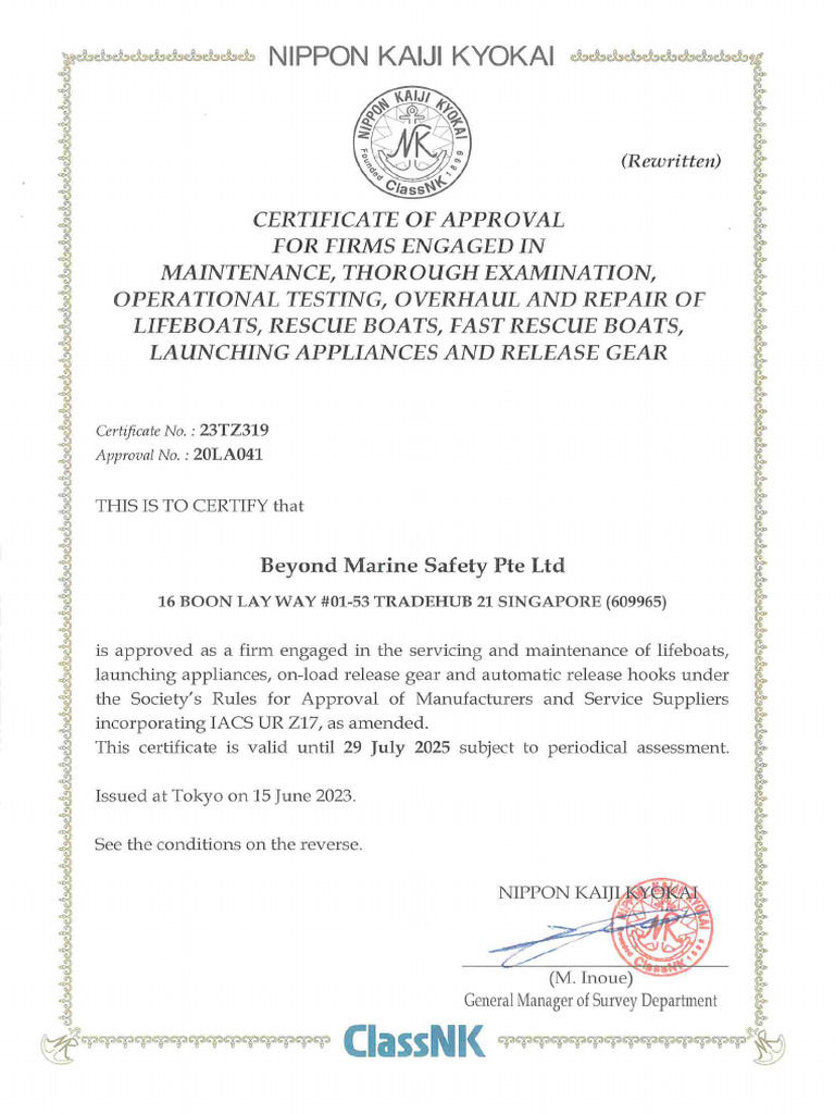 Class Nippon Kaiji Kyokai - Certificate of Approval (2025-07-29 ...