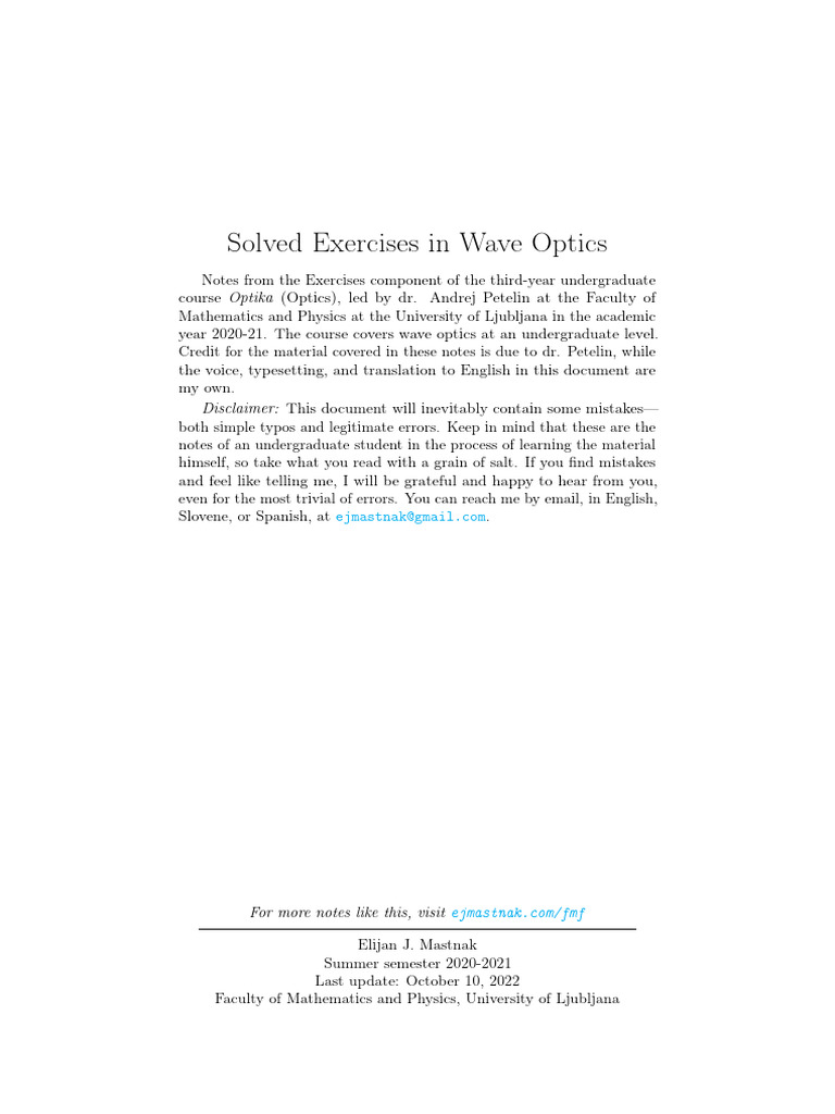 Solved Exercises in Wave Optics - Mastnak | PDF Solved Exercises in Wave Optics - Mastnak | PDF