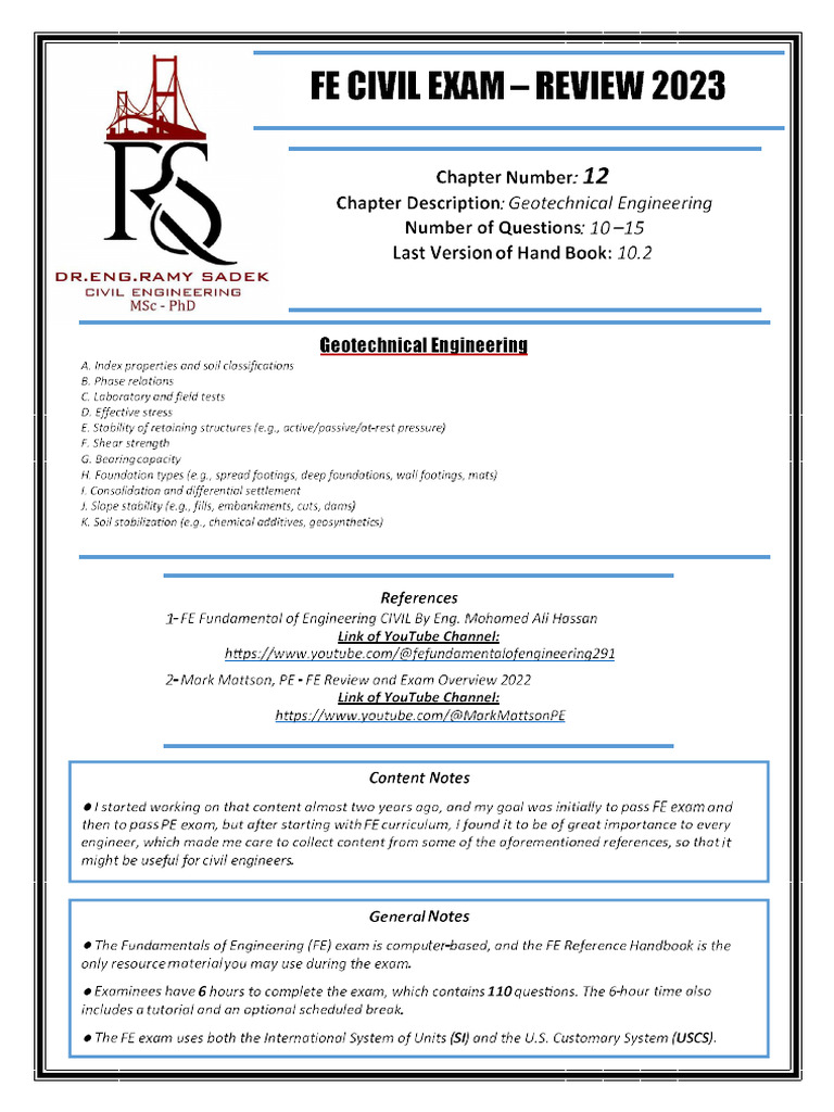 FE-test For Civil Engineering | PDF