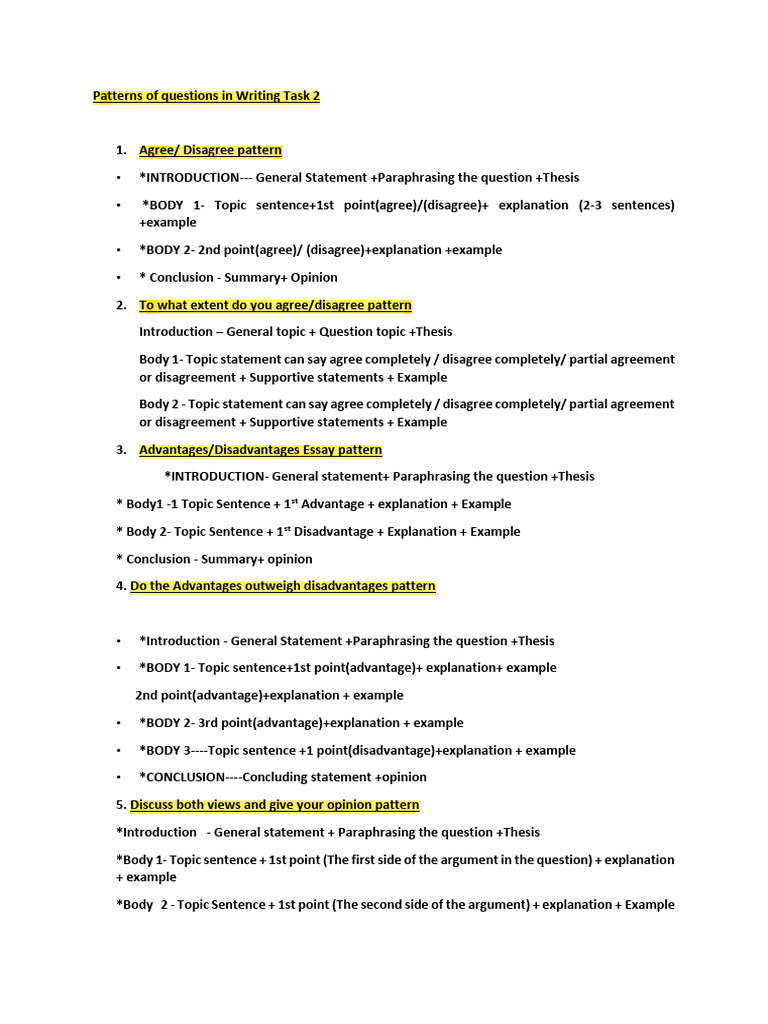 Writing Task 2 - Notes - Pattern Structure | PDF