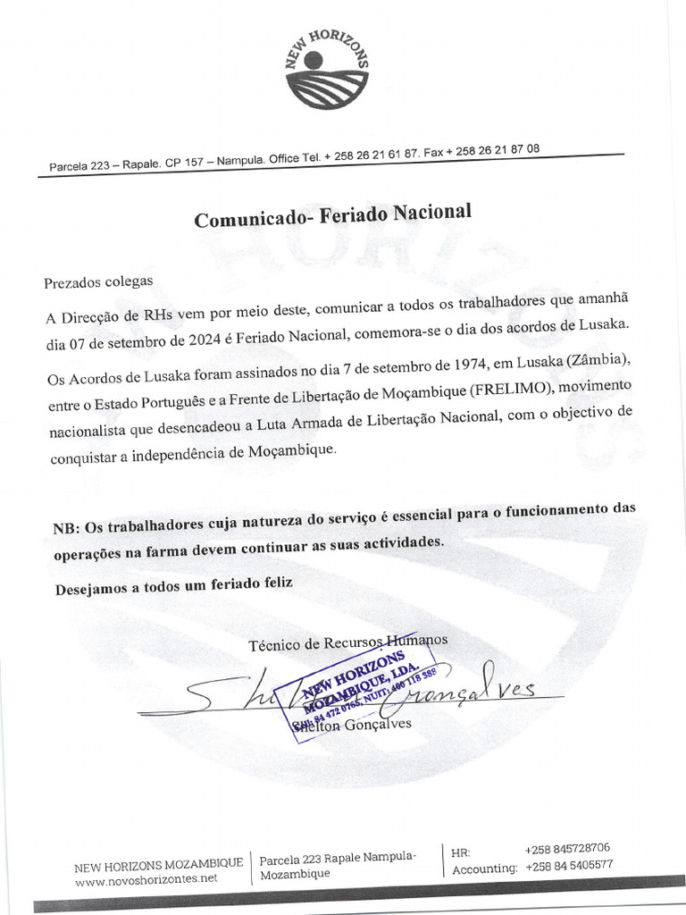 Comunicado - Feriado Nacional | PDF