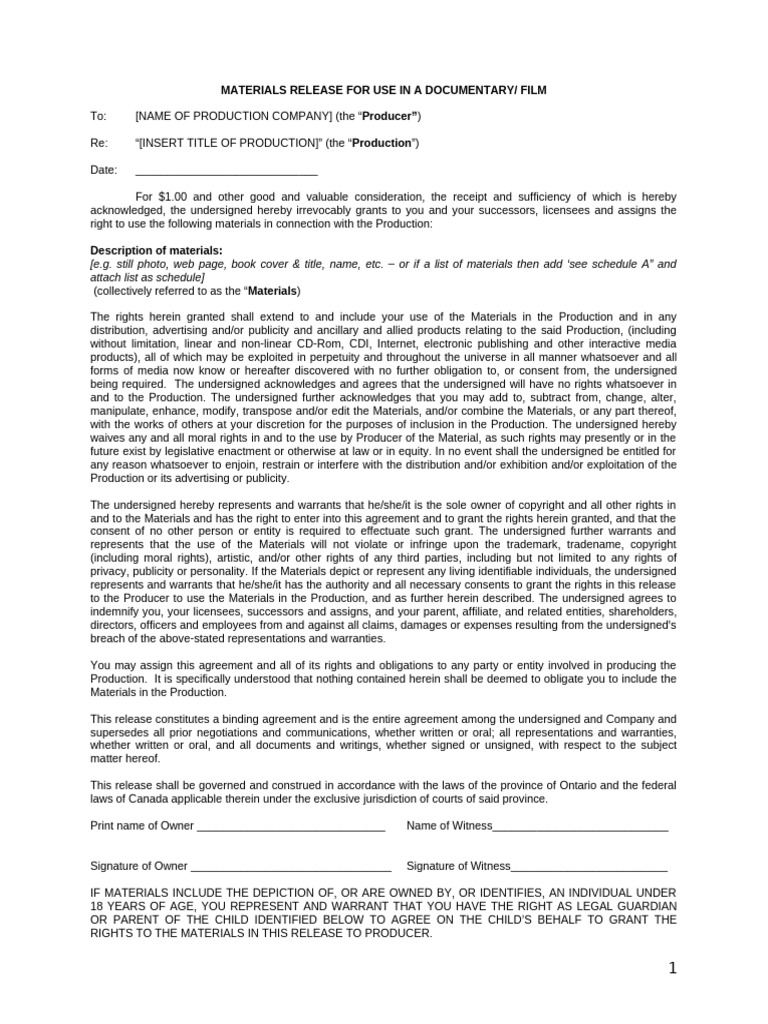 Materials Release Form | PDF