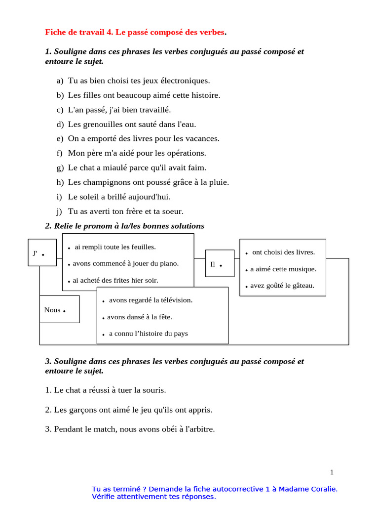 Fiche de Travail 4 - Le Passé Composé | PDF