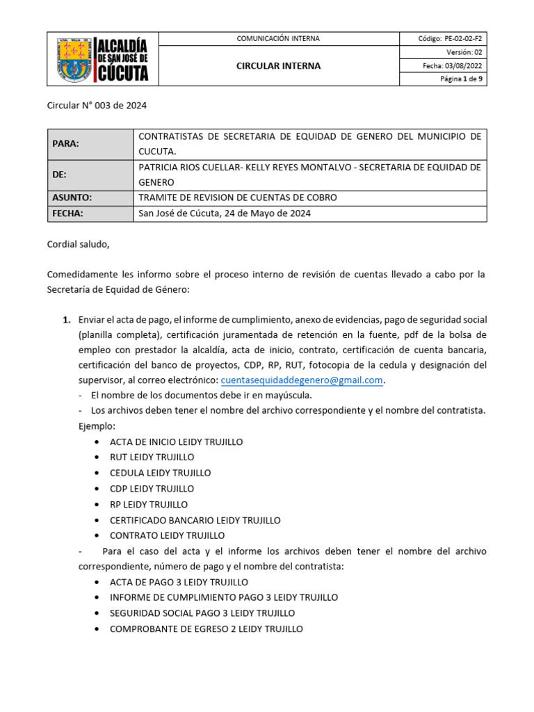 Circular Interna 003 DE 2024 | PDF | Contraseña | Negocios